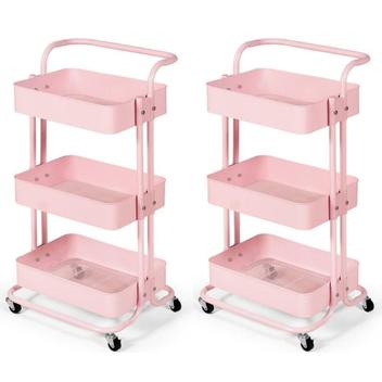 Kit 2 Carrinho Multiuso Organizador 3 Prateleiras em Ferro - Rosa ...