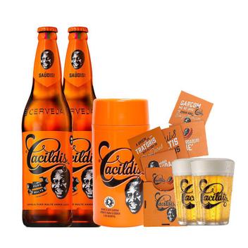 Kit 2 Cervejas Cacildis 600ml + Porta Garrafa/Copo + 2 Copos ...