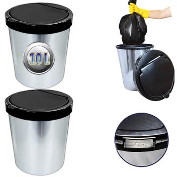 Kit 2 Cestos De Lixo 10lts Tampa Click Label Redondo Escritório ...