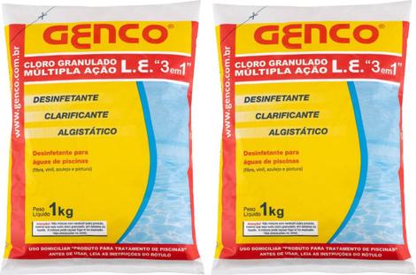 KIt 2 Cloro Granulado 1kg Múltipla Ação 3 Em 1 Genco L. E - Cloro para ...