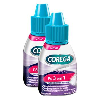 Kit 2 Corega Pó Fixador de Dentadura 3 em 1 Sem Sabor 22g - Fixador de Dentadura - Magazine Luiza
