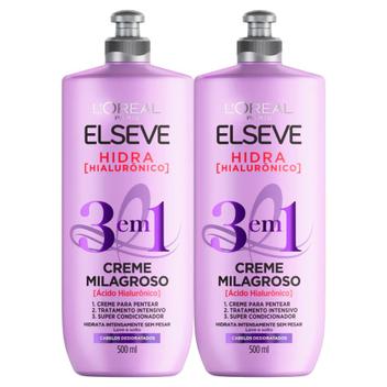 Kit 2 Creme de Pentear Elseve Milagroso Hidra Hialurônico 3 em 1 com ...