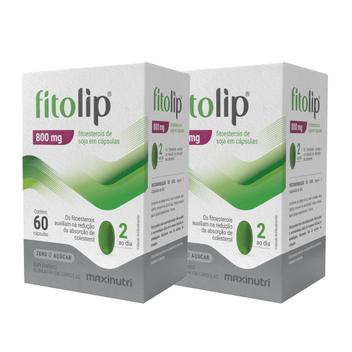 Kit 2 Fitolip Fitoesterol de Soja 800mg Zero Açucar 60 Caps Maxinutri ...