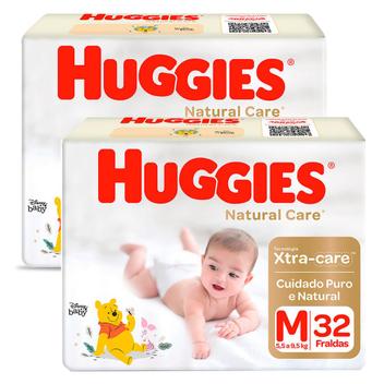 Kit 2 Fralda Huggies Natural Care Mega Tamanho M com 32 Unidades cada ...