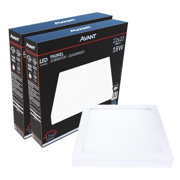 KIT 2 Luminária Painel Plafon Led Quadrado Sobrepor Teto 18W Luz Branco ...