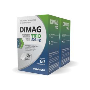 Kit 2 Magnésio Bisglicinato Taurato Malato Dimag Trio 800mg Maxinutri ...