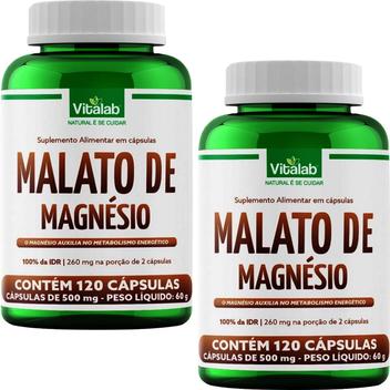 Kit 2 Malato de Magnésio Vitalab 500mg 120 Cápsulas - Cloreto de Magnésio / Magnésio Dimalato ...
