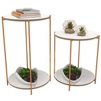 Kit 2 Mesas Com 2 Tampos Alta E Baixa Redonda Em Aço Carbono Cor Bronze ...