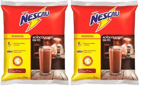 Kit 2 Pacotes Achocolatado Em Pó Nescau Nestle Embalagem 2kg - Nestlé ...