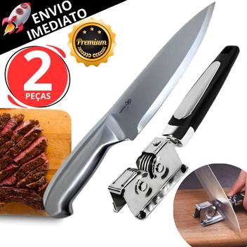 Kit 2 Peças Faca Toda Em Inox Profissional N7 Texas e Afiador De Faca ...