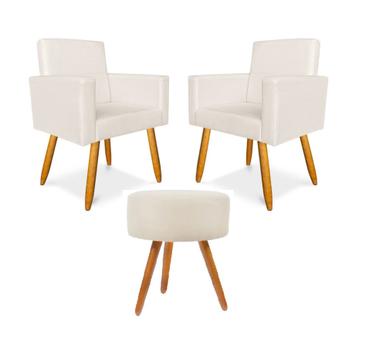 Kit 2 Poltrona Nina com Puff Redondo para Sala Recepção Escritório ...