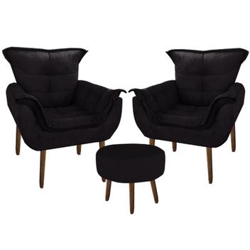 Kit 2 Poltronas Decorativa Parana com Puff Redondo Suede - Silverio ...