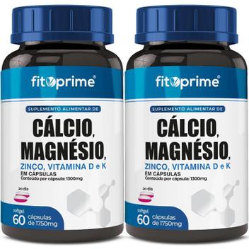 Kit 2 Potes Cálcio Magnésio Zinco Vitaminas D3 K2 60 Capsula ...