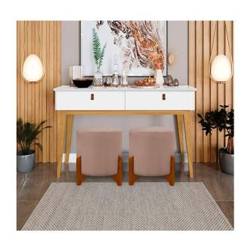 Kit 2 Puff redondo com pés de Madeira decorativo - Nossa Mobília - Puff ...