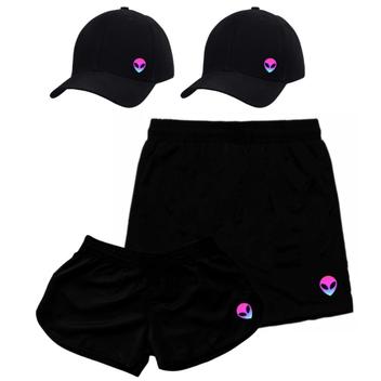 Kit 2 Short Casal Ele e Ela Moda Praia Combinados + Boné Aba Curva - Relaxado - Kit Feminino ...