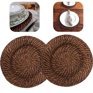 Kit 2 Sousplat Jogo Americano Redondo Mesa Posta em Rattan Marrom ...