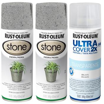 KIT 2 Tinta Spray Efeito Pedra Granito Stone Cinza + 1 Ultra Cover Brilhante - Rust Oleum ...