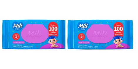 Kit 2 Toalhas Umedecidas Mili Baby 100 Unidades Mili S.A - Lenço ...