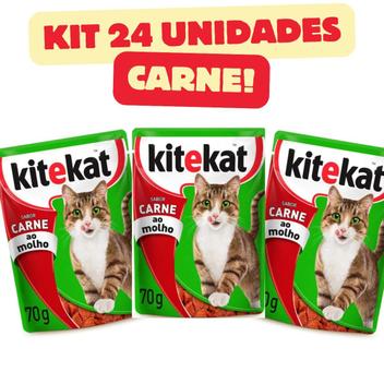 kit 24 Sachê Gatos KiteKat Sabor Carne Alimento Úmido 70gr - Ração ...