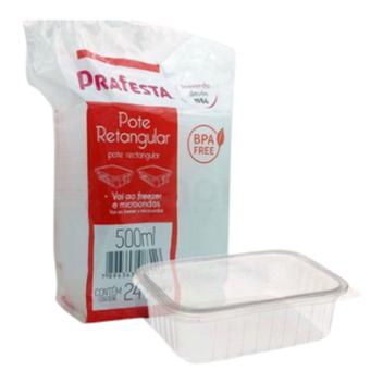 Kit 24 Unid. Pote Plastico Retangular Descartável PRAFESTA 250 / 350 / 500 / 750 / 1000ml ...