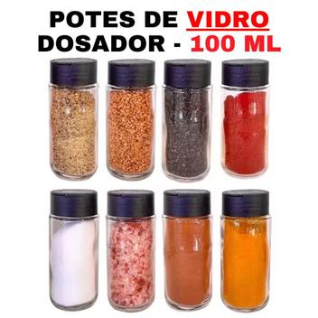 Kit 25 Potes de Vidro Dosador 100Ml com Tampa Dosadora Dupla Preta ...