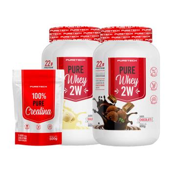 Kit 2x Whey Pure 2W 900g + Creatina 100% Pura 500g PURETECH - Kit de ...