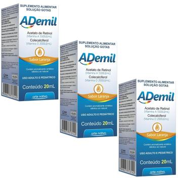 Kit 3 Ademil Vitaminas A e D 20mL Suplemento EM Gotas - Sabor Laranja ...
