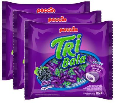 Kit 3 Bala Recheada Peccin Tribala Sabor Uva Saco 500G - Balas ...