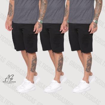 Kit 3 bermudas jeans masculina destroyed preto branco azul - SEM MARCA ...