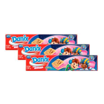 Kit 3 Biscoito Recheado Danix Sabor Morango com 130g - Biscoito / Bolacha - Magazine Luiza