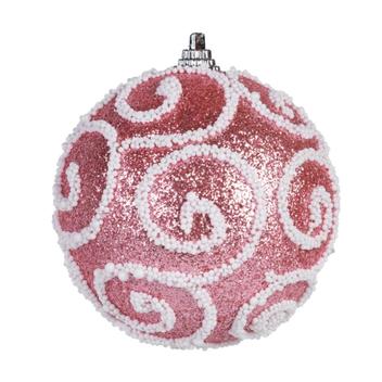 Kit 3 bola decorada natalina rosa com branco pvc 8cm - Flor Arte - Bola ...