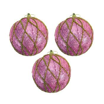 Kit 3 Bolas de Natal Rosa com Dourado 8 cm Enfeite para Árvore Natalina ...