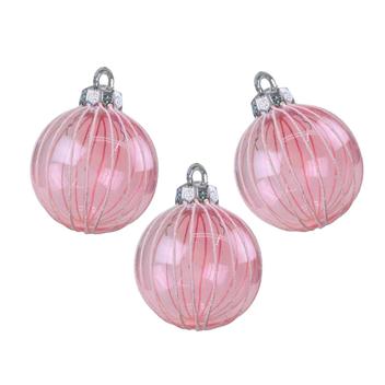 Kit 3 Bolas de Natal Rosa com Linhas Brancas 8 cm para Árvore Natalina ...