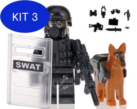 Kit 3 Boneco Blocos De Montar Soldado Johnson Swat K9 Elite - Mega ...