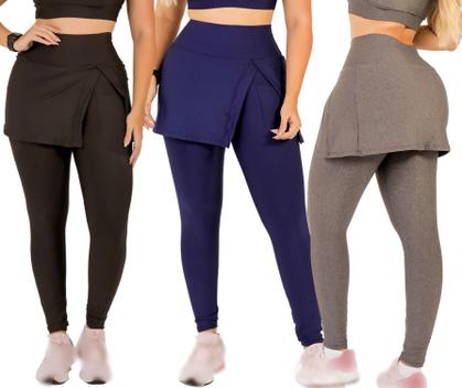 Kit 3 Calças Legging Saia Com Bolso Feminino Fitness Moda Evangélica ...
