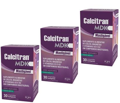 Kit 3 Calcitran MDK Mastigável Menta Cálcio D3 K2 Sem Açúcar - Cálcio ...