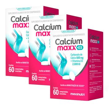 Kit 3 Calcium Maxx + D3 e Cálcio 60 Comprimidos Maxinutri - Cálcio ...