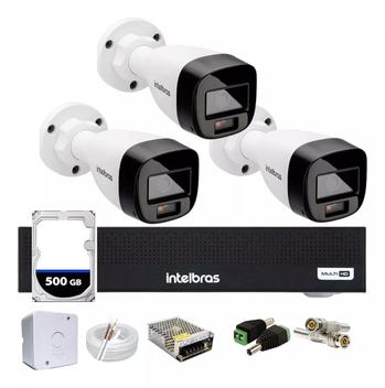 Kit 3 Cameras de Seguranca Intelbras 3220 Full Color C/ Audio, Dvr 4ch ...