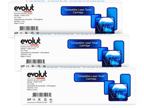 Kit 3 cart. de toner comp. com ed 1105a/1107a c/chip 1k evolut cx15 ...