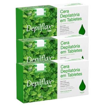 Kit 3 Cera Quente Depilatória Profissional Hortelã Depilflax Barra 1Kg ...