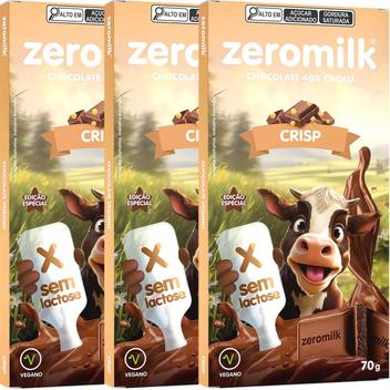 Kit 3 Chocolate ZeroMilk Crisp Tudo Zero Leite 70g - Vegano - Chocolate ...