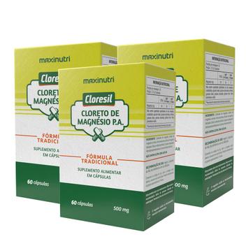 Kit 3 Cloresil Cloreto Magnésio 500mg 60 Cápsulas Maxinutri - Cloreto de Magnésio / Magnésio ...