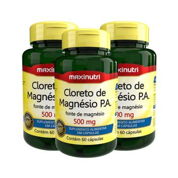 kit 3 Cloreto de Magnésio P.A 500mg 60 Cápsulas Maxinutri - Cloreto de Magnésio / Magnésio ...