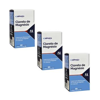Kit 3 Cloreto De Magnésio P.A. 500mg 60 Cápsulas - Uniphar - Cloreto de Magnésio / Magnésio ...