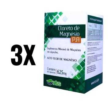 Kit 3 Cloreto De Magnésio P.A 625Mg Alto Teor Nts 60cps - Cloreto de Magnésio / Magnésio ...