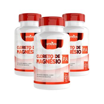 Kit 3 Cloreto de Magnésio PA 120 Cápsulas Nutrivale - Cloreto de Magnésio / Magnésio Dimalato ...
