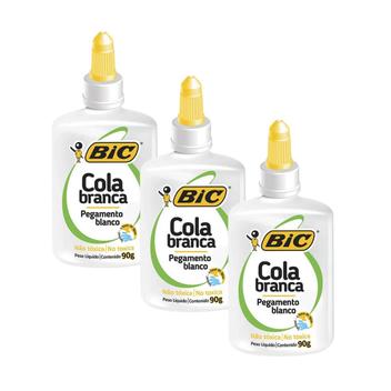 Kit 3 Cola Branca Líquida Escolar Lavavel Volta as Aulas BIC 90g - Cola ...