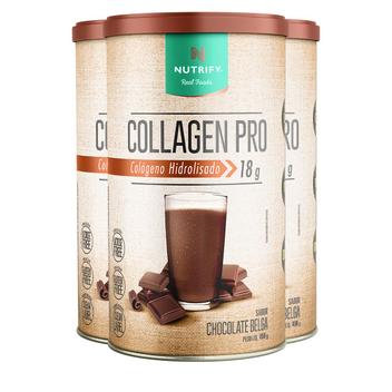 Kit 3 Collagen Pro Colágeno Hidrolisado Chocolate Belga Nutrify 450g ...