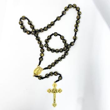 Kit 3 conjunto Terço religioso crucifixo N.S.A/S.C dourado fé alegria ...