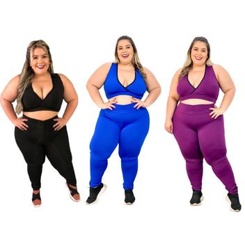 Kit 3 Conjuntos Plus Size de Academia Top e Legging Fitness - Maria ...